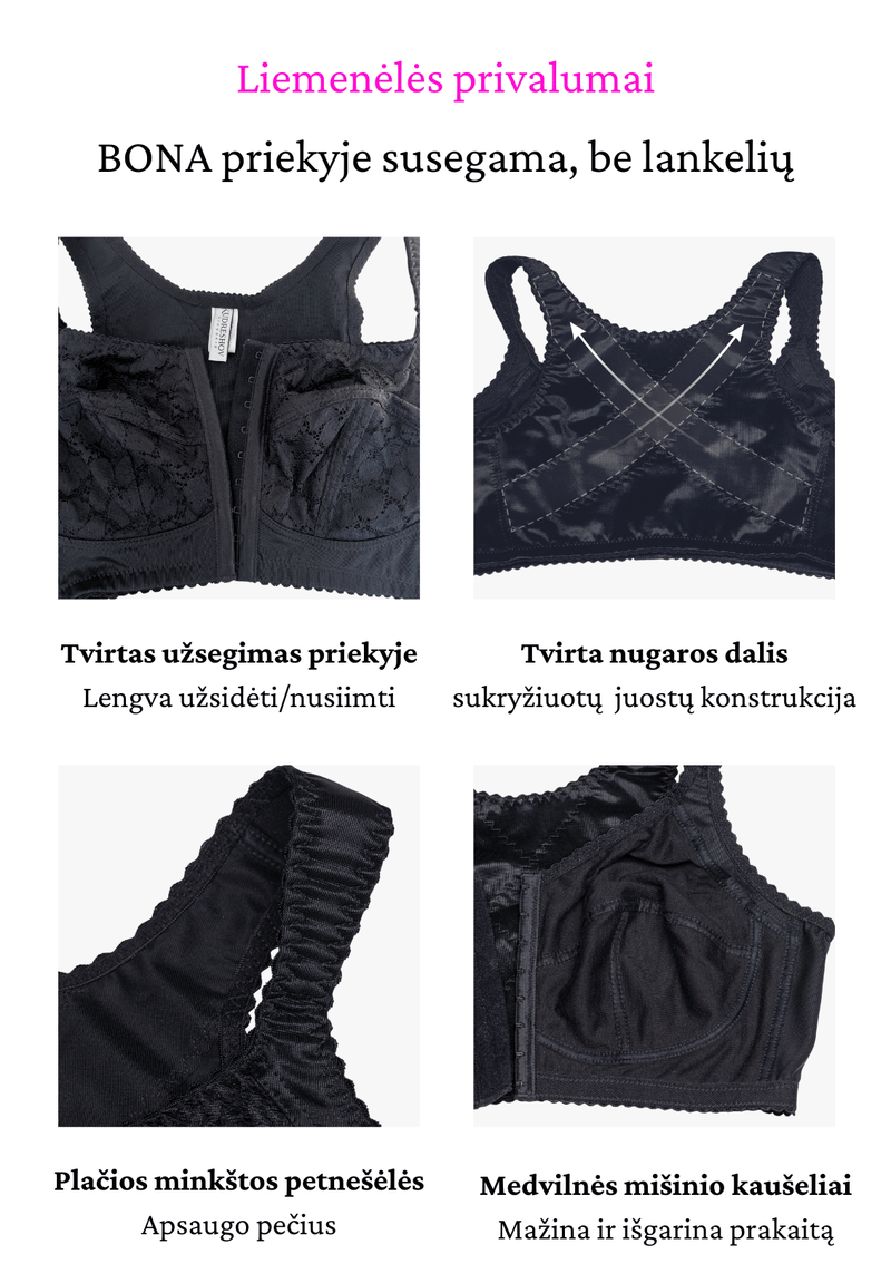 Bona priekyje susegama liemenėlė be lankelių